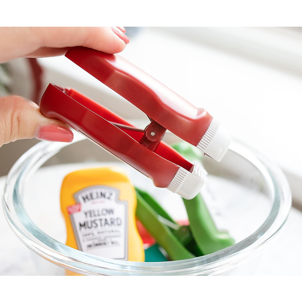 Heinz Bottle Chip Clips Picnic Pack, Set of 3 | Includes Ketchup, Mustard, Relish | Useful As Home Kitchen Decorations, Plastic Bag Clamps for Food Storage with Air Tight Seal Grip | Cute Foodie Gifts