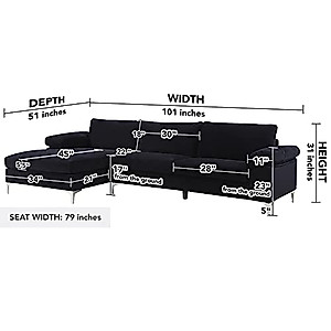 Casa Andrea Milano Modern Large Velvet L-Shape Sectional Sofa, with Extra Wide Chaise Lounge Couch, Black