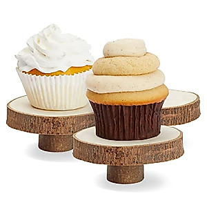 6 Pack Natural Wood Slice Cake Stand for Appetizers, Individual Mini Cupcake Holders, Rustic Style Cupcake Stand (3.5 x 1.5 in)