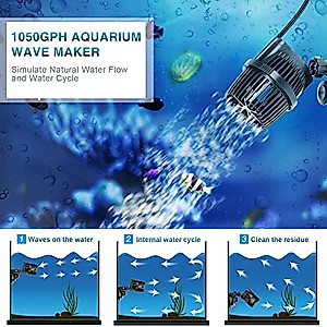 fishkeeper Aquarium Wave Maker, 1050GPH Aquarium Circulation Pump 360° Rotating Ultra Quiet Suction Cup Wavemaker Pump for Saltwater and Freshwater Tank
