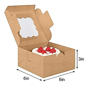Moretoes 48pcs Brown Bakery Boxes with Window Cookie Boxes 6x6x3 Inches Small Cake Box Kraft Paper Treat Boxes for Cookies, Pastry, Cupcakes, Pie, Donuts