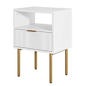 AEPOALUA Nightstand,Small Bedside Table with Gold Frame,White Night Stand,Bedside Furniture,Side Table with Drawer and Shelf for Bedroom,Living Room