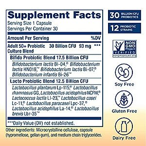 Renew Life Adult Probiotics 50+, 30 Billion CFU Guaranteed, Probiotic Supplement for Digestive & Immune Health, Shelf Stable, Gluten Free, Extra Care, For Men & Women, 60 Capsules