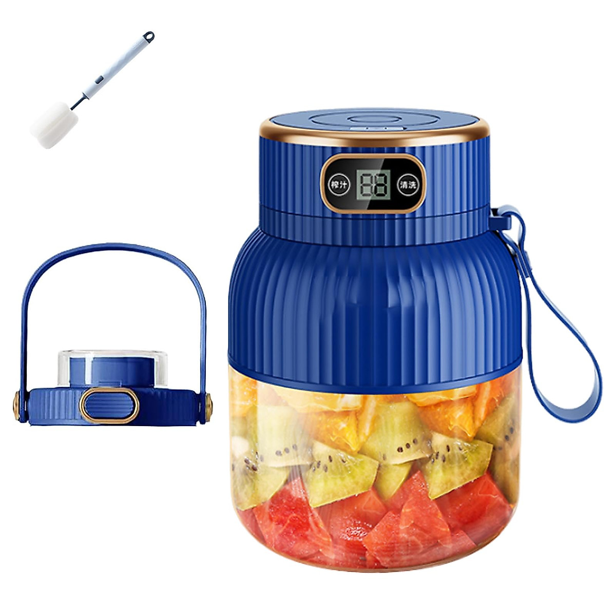 LEFORUP Multifunctional Portable Juicer Cup With Digital Display, Portable Juicer Blender With Direct Drinking Lid for Shakes and Smoothies, Fruits and Veggies (Blue - single cup, double lid, 600ml)