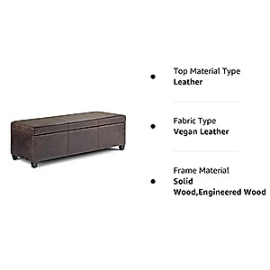 SIMPLIHOME Avalon 48 Inch Wide Contemporary Rectangle Storage Ottoman Bench in Distressed Brown Vegan Faux Leather, For the Living Room, Entryway and Family Room