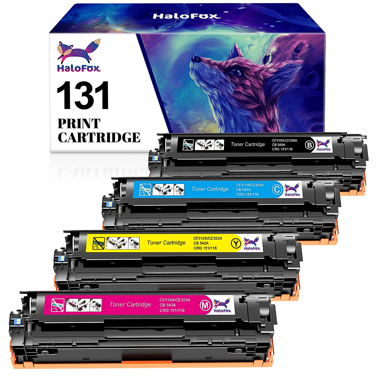 HaloFox Compatible Toner Cartridge Replacement for Canon 131 131H imageClass MF624Cw MF628Cw MF8280Cw LBP7100Cw MF8230Cn for HP 131A 131X Printer (Black, Cyan, Yellow, Magenta, 4-Pack)