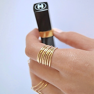 Hammered Gold Ring, Gold Stacking Rings, Minimalist Rings, Skinny Rings for Women (7, Gold Fill)