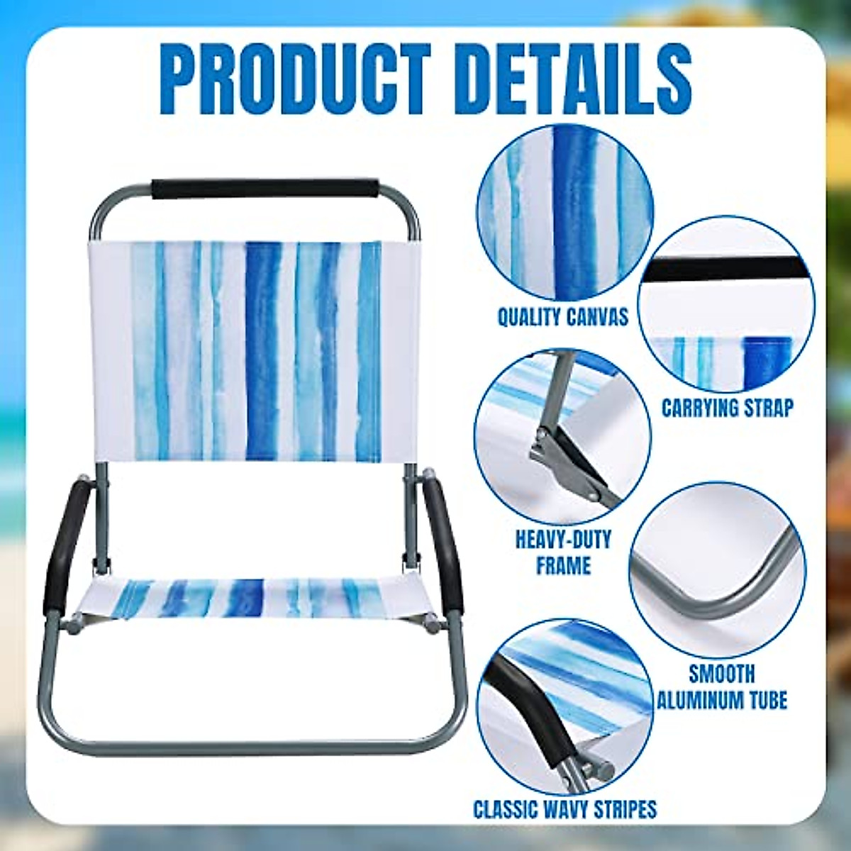 Leitee 2 Pack Low Beach Chairs for Adults Folding Beach Chair Backpack Camping Chair Portable Lightweight Foldable Sand Chair Compact Heavy Duty Aluminum Water Resistant Outdoor Lawn BBQ Beach Travel