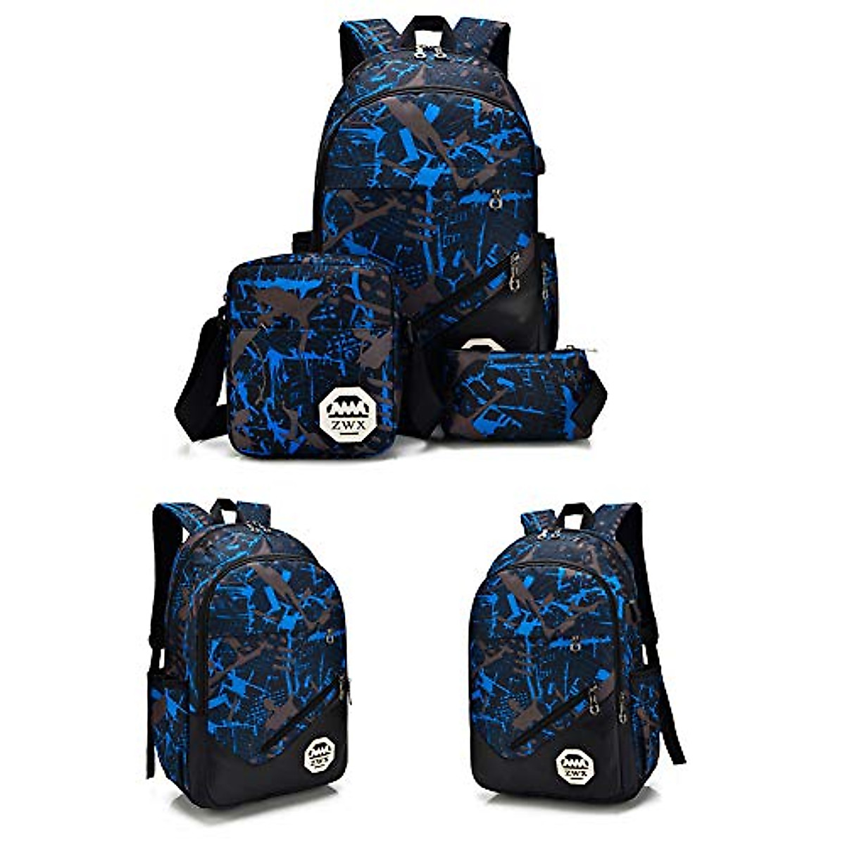 Umily School Backpacks School Bookbag Set 3 Pieces fit 15 inch Laptop Shoulder bag Travel Daypack with USB Charging Port