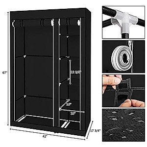 DESIGNSCAPE3D Portable Wardrobe with Hanging Rod and Shelves, 67in Clothes Closet with Non-Woven Fabric Cover, Easy to Assemble, Black
