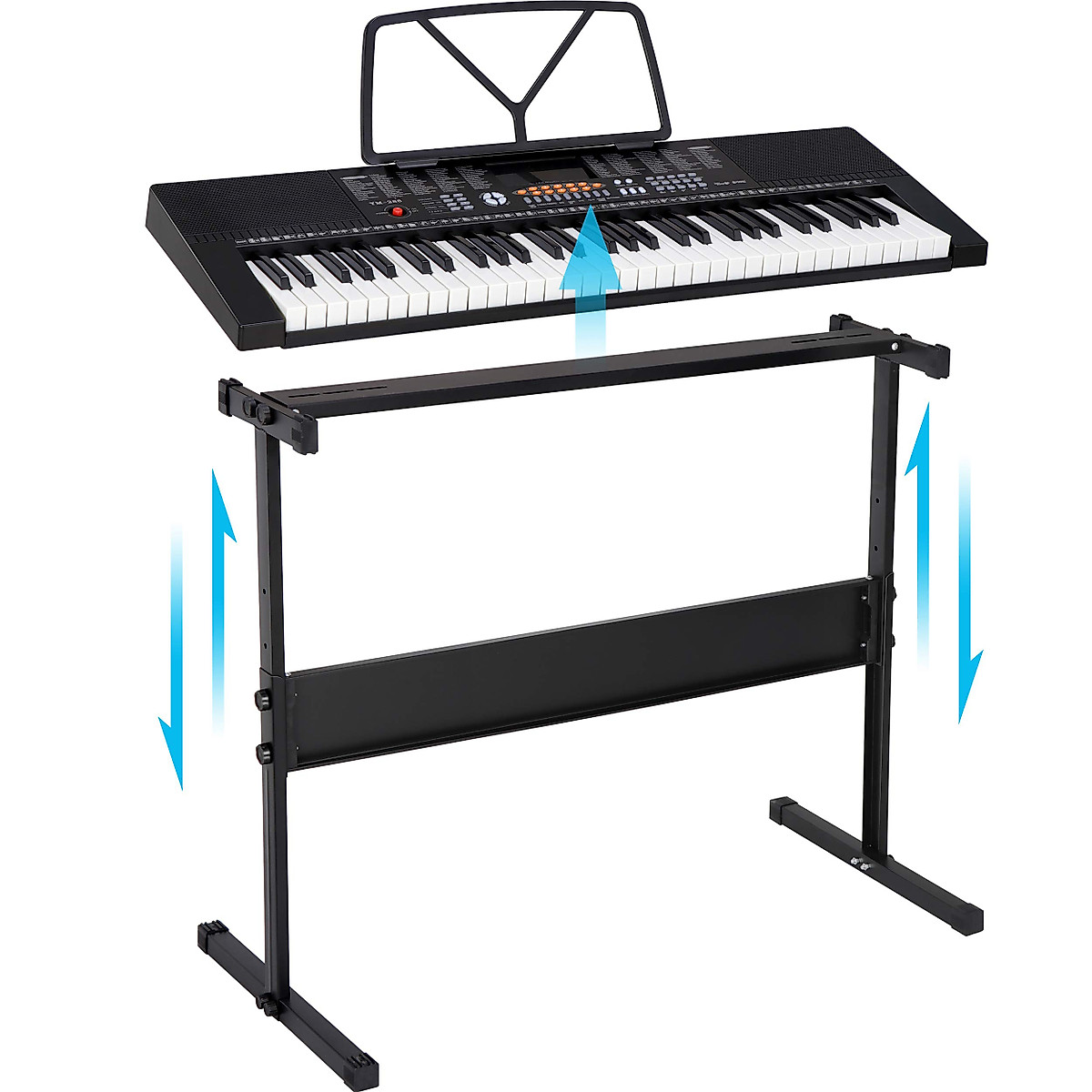 Smartxchoices 61-Key Electronic Keyboard Piano Stand Portable LED Display Keyboard Kit with Adjustable Stand, Adjustable Stool, Headphones, Microphone & Music Stand