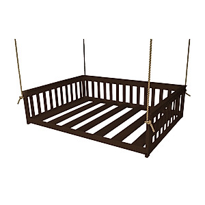 Amish-Made Full Size Mission-Style Tobacco Stain Wooden Swing Bed with Ropes