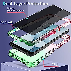 Zeking Case for TCL 40 XL/40T T608DL Case with Privacy Screen Protector, 2 Layer Structure Protection, Shockproof Corner Armor Bumper Phone Cover for TCL 40XL/40T T608DL 6.75" 2023(Pink-Green)