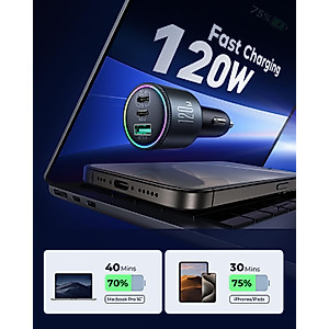 120W Car Charger USB C for iPhone 15 Pro, JOYROOM 3 Port Super Fast Car Charger Adapter PD 100W&35W QC 4.0 Car Phone Charger Fast Charging for iPhone 15/14/13 Pro Max/Samsung S23/22/Laptop