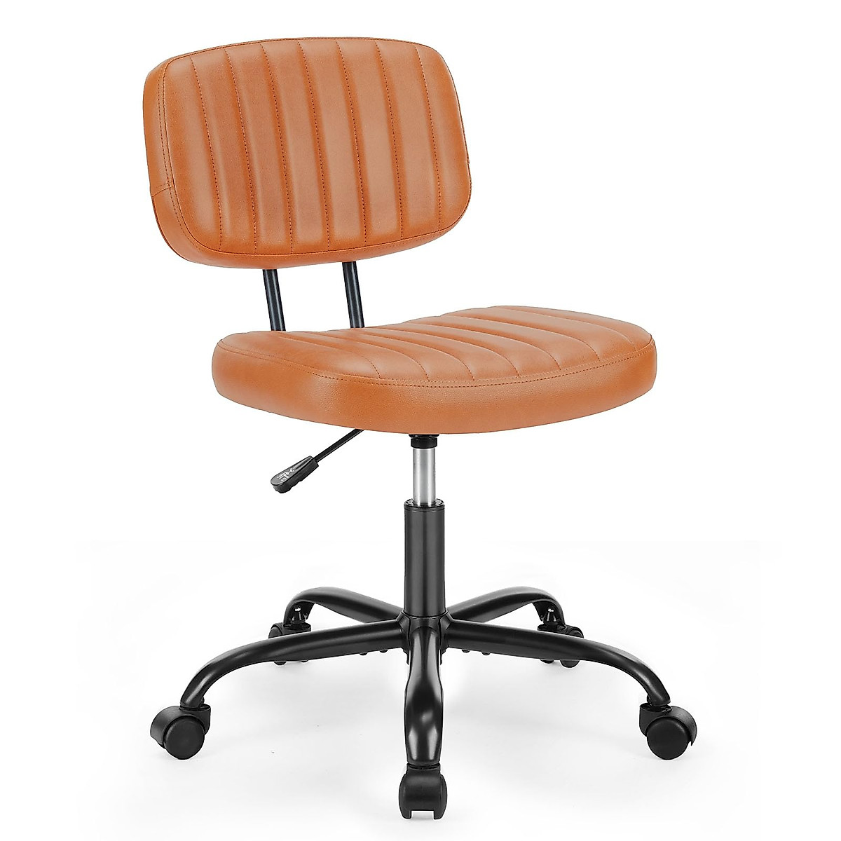 Armless Desk Chair - Small Home Office Chair with Wheels, PU Leather Low Back Task Chair with Lumbar Support, Adjustable Height 360° Rolling Swivel Computer Chair without Arm for Small Space