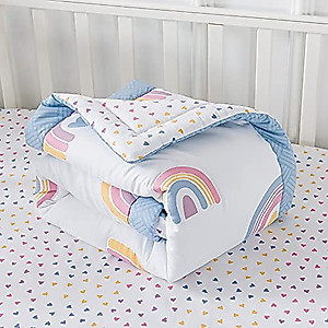 Hearts & Rainbow Crib Bedding Set - 3-Piece, Includes Quilt, Fitted Crib Sheet, and Changing Pad Cover - Rainbow Baby Crib Bedding, Farmhouse Nursery Décor, Baby Room Decorative Set for Girls