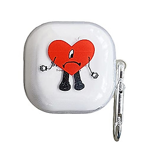 Earphone Case for Samsung Galaxy Buds Live/Buds pro/Buds 2/Buds2 pro Charging Box,Fashion Popular Cool Bad Bunny Transparent Earphone case with Hook