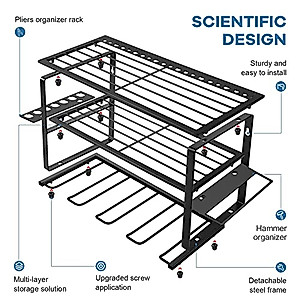 Amoowis Power Tool Organizer, Drill Holder Wall Mount, Heavy Duty Tool Holder, Power Tool Storage Rack, Cordless Tool Organizer, Garage Organization and Storage, Utility Racks Tool Shelf with Hangers