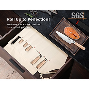 SYOKAMI Chef Knife Set, 14pcs Japanese Kitchen Knife Set with Roll Bag, Pakkawood Handle, High Carbon Stainless Steel Professional Kitchen Knives for Camp Travel Outdoor