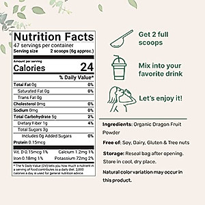 Organic Dragon Fruit Powder, 10oz | 100% Natural Fruit Powder | Freeze-Dried Pink Pitaya Source | No Sugar & Additives | Great Flavor for Drinks, Smoothie, & Beverages | Non-GMO & Vegan Friendly