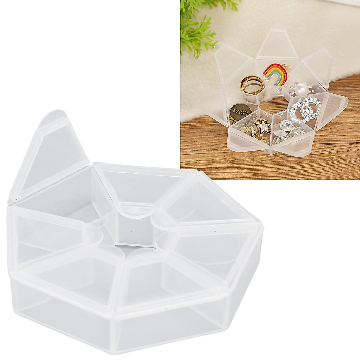 4pcs 7 Girds Bead Organizer, Clear Small Bead Organizers Jewelry Bead Storage Organizer Display Containers Case Box Mini Bead Storage Containers for Crafts Jewelry Screws Fishing Tackles