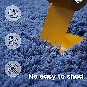 Goideal Soft Round Shaggy Rug, 4 x 4 Feet Light Navy Fluffy Circle Rug for Boys Girls, Fuzzy Cute Bedroom Rug, Circle Plush Floor Carpet for Nursery Room Decor