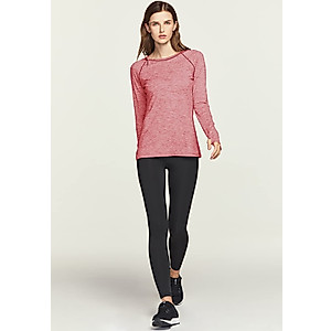 TSLA Women's Long Sleeve Shirts, Lightweight Crewneck Yoga Workout Tops, Athletic Sports Performance Running T-Shirts, Stretch Crew Spacedye Dusty Rose, X-Large