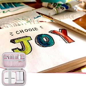 Supmay Hard Case for Memoking Mini Printer - Sticker Printer T02 Portable Thermal Printer Inkless Sticker Maker Machine, Storage Case with Mesh Pocket for T02 Thermal Paper Roll, USB Cable, Pink