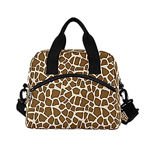 KEEPREAL Giraffe Skin Texture Print Insulated Lunch Bag with Shoulder Strap & Carry Handle, School Lunch Box for Kids, Eco-friendly Cooler Bag Tote Bag for Men,Women