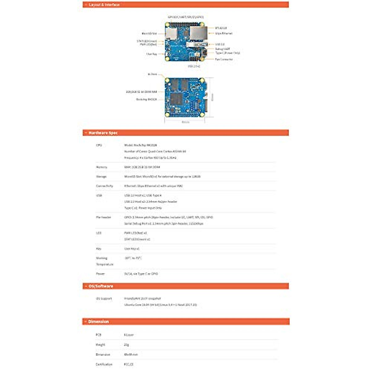 NanoPi NEO3 Rockchip RK3288 Tiny ARM Single Board Computer with 1GB RAM USB3.0,Gbps Ethernet and Unique MAC Address