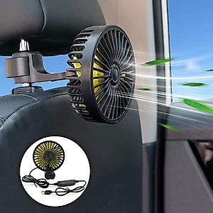 Kwak's Car Fan for Backseat,USB Baby Pet Car Seat Rear Seat Headrest Fan 3 Speed Vehicle Clip Fan with 5 Piece Fan Blades for Car Truck Van