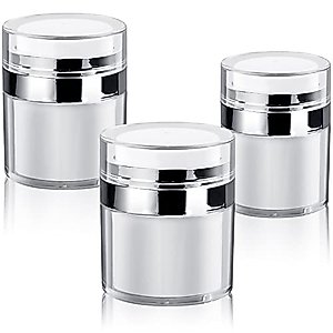 3PCS Cream Jar Vacuum Bottle, 15/30/50ml Empty Refillable Cosmetic Air Pump Jars Bottles, Portable Lotion Dispenser, Push Down Makeup Lotions Creams Travel Container for Travel