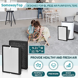 GL-FS32 Replacement Filter Compatible with Mooka Air Replacement Filter and AZEUS/KOIOS Air Purifiers 3-IN-1 Air Cleaner for Home FS32 True HEPA, Pre-filter and Activated Carbon, 2 Packs