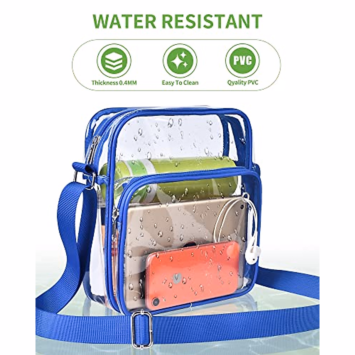 MAY TREE Clear Crossbody Messenger Shoulder Bag Stadium Approved Transparent Purse Suitable for Work Concert Sports (Blue)