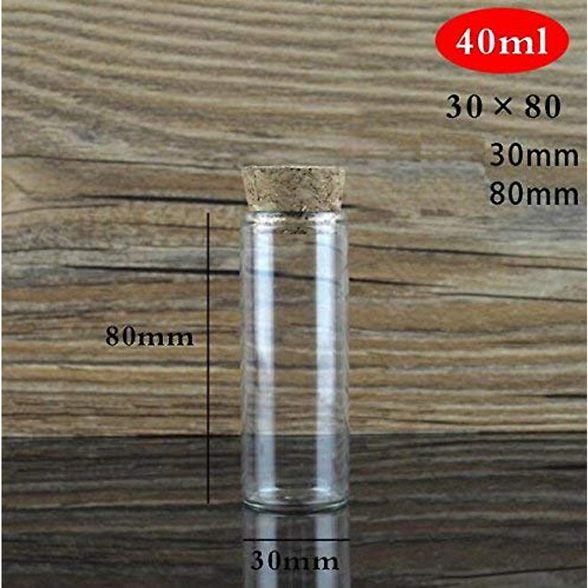 10PCS Empty Glass Clear Test Tube Message Bottles Vials Jars Packing Container with Wood Cork Stoppers for Scientific Experiments Tea Powder Liquid Storage Dispenser(40ml-30mmx80mm)