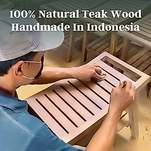 Teak Shower Bench - Fully Assembled 21 Inch Shower Stool with Shelf | Water Resistant Shower Benches for Inside Shower to Sit On | Shower Seat, Bathroom Bench, Spa, Garden | Adjustable Non-Slip Feet