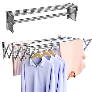 Vikaqi Wall Mounted Clothes Drying Rack, Foldable Wall Mount Laundry Drying Rack Folding Indoor, Drying Rack Clothing Collapsible, Retractable Towel Drying Rack, Space Saver with 7 Drying Rods