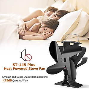 Signstek Heat Powered Wood Stove Fan for Wood/Log Burner/Fireplace/Heater, Non Electric, Quiet, Eco Friendly Black Stove Fans, Circulating Warm Air Saving Fuel, 4 Blades Upgrade Design