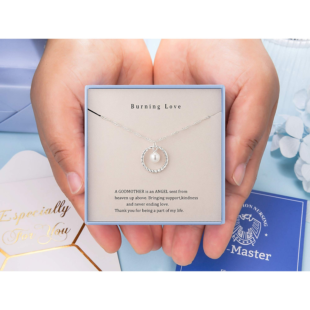 Burning Love Godmother Necklace Godmother Gifts from Goddaughter&GodSon Sterling Silver Circle Necklace for Women Birthday Gifts Christmas Gifts