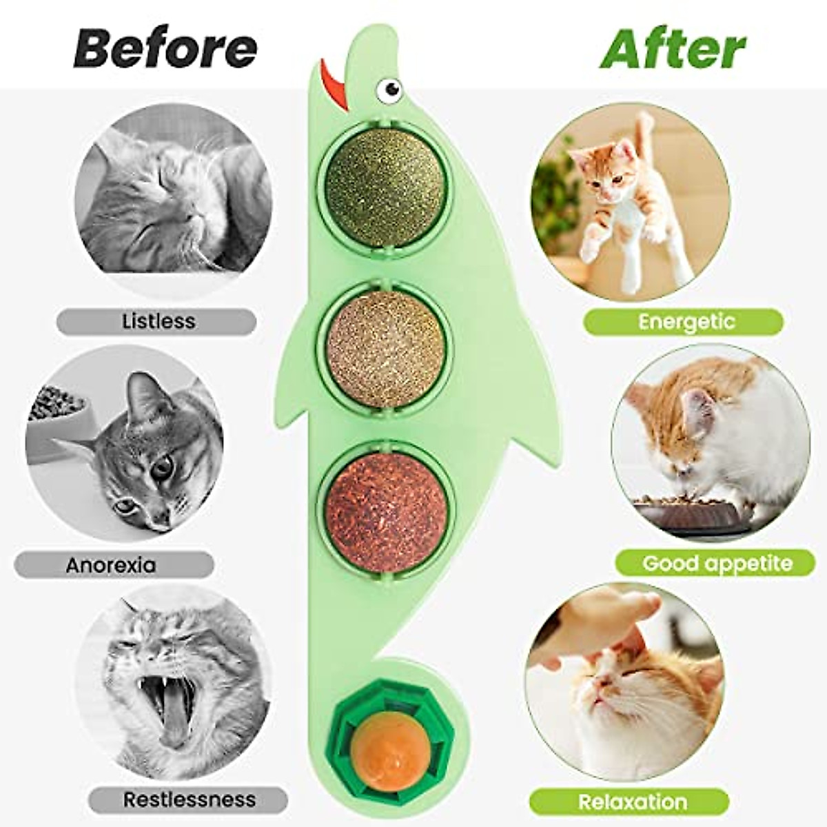 Petslucent Cat Catnip Wall Ball Toys 4in1 Cats Nip Toy Organic Silvervine Lick Roller Crack Treats Mint Licker Edible Spinner Rolling Magic Balls Rotatable Rollerball for Cat Indoor