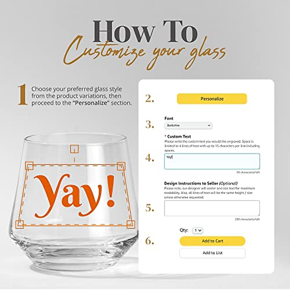 Personalized Whiskey Glass Engraved with Your Custom Text -12oz Customized Glass for Old Fashioned, Cocktails or Bourbon (13oz Whisky Rock)