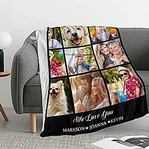 DIYKST Custom Blankets Couples Gifts with Photos Text Collage Made in USA, Personalized Picture Blanket Customized I Love You Birthday Gift for Wife Husband Girlfriend Boyfriend