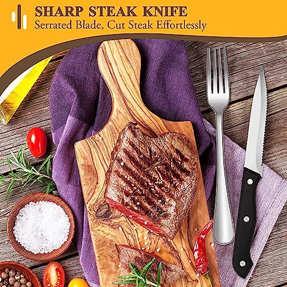 24 Piece Silverware Set, Flatware Utensils Set with Steak Knives for 4, Stainless Steel Cutlery Eating Tableware Set, Include Fork Kinfe Spoon, Mirror Polished, Dishwasher Safe
