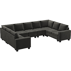 Belffin Oversized Velvet Modular 9 Seater U-shape Sectional Sofa Set with Chaise Convertible sectional Sofa Couch Set Modular Couch Corner U Shaped Sectoional Sofa Grey