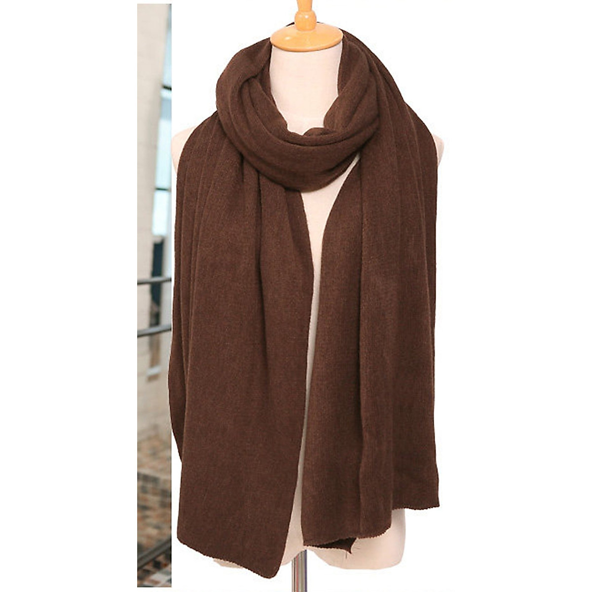 Wander Agio Womens Warm Long Shawl Winter Upset Large Scarf Pure Color Coffee