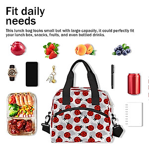 Ladybug Insulated Lunch Bag Animal Ladybird Leakproof Waterproof Reusable Meal Lunch Tote Holder Cooler Thermal Handbag with Adjustable Shoulder Strap for Women Men Adults Picnic Travel Hiking Work