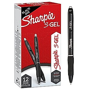 SHARPIE S-Gel | Gel Pens | Medium Point (0.7mm) | Black Ink | 12 Count