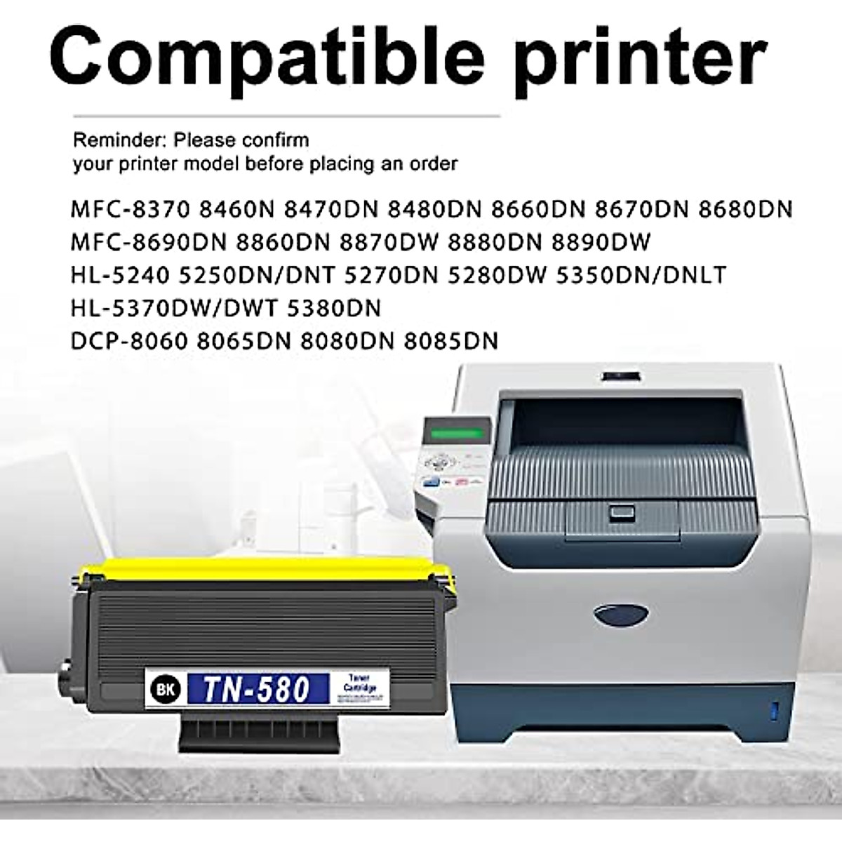 AJFW Feromyink Compatible TN580 TN-580 Toner Cartridge Replacement for Brother MFC-8370 5250DN/DNT 5350DN/DNLT 5380DN DCP-8060 8065DN 8085DN Printer (Black,1-Pack) FO TN-580-1PK ?14*7.6*5.7 inches