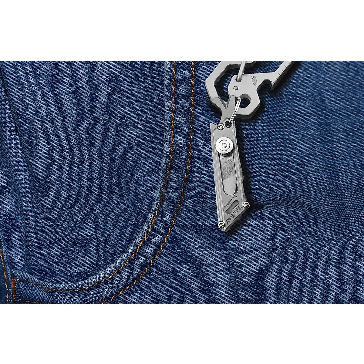 Tacray Titanium EDC Utility Knife with a bottle opener and in the tail, Pocket Knife Box Cutter with Retractable and Replaceable Blade, Mini Knife for Multiple Cutting Tasks(Gray)