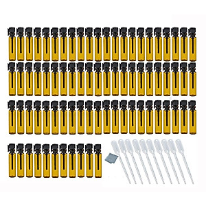 Elfenstall - Portable 100pcs 1ml (1/4 Dram) Amber Mini Glass Bottle 1cc Vial Small Essential Oil Perfume DIY Liquid Sample Bottle For Travel Makeup Party With 10pcs 0.5ml Pipette Tool